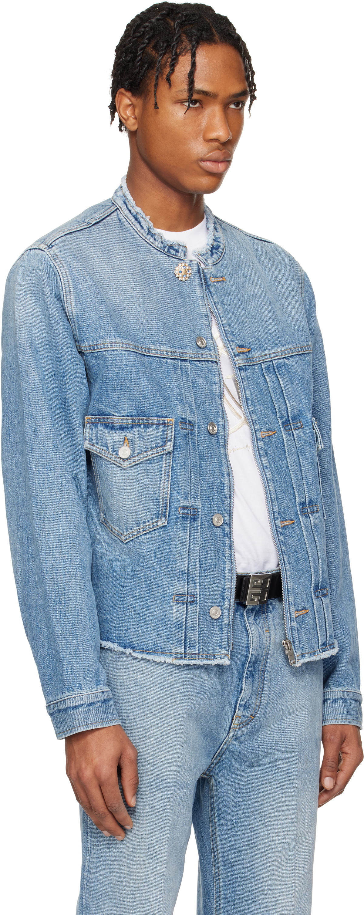 Givenchy Blue Reworked Biker Denim Jacket Givenchy