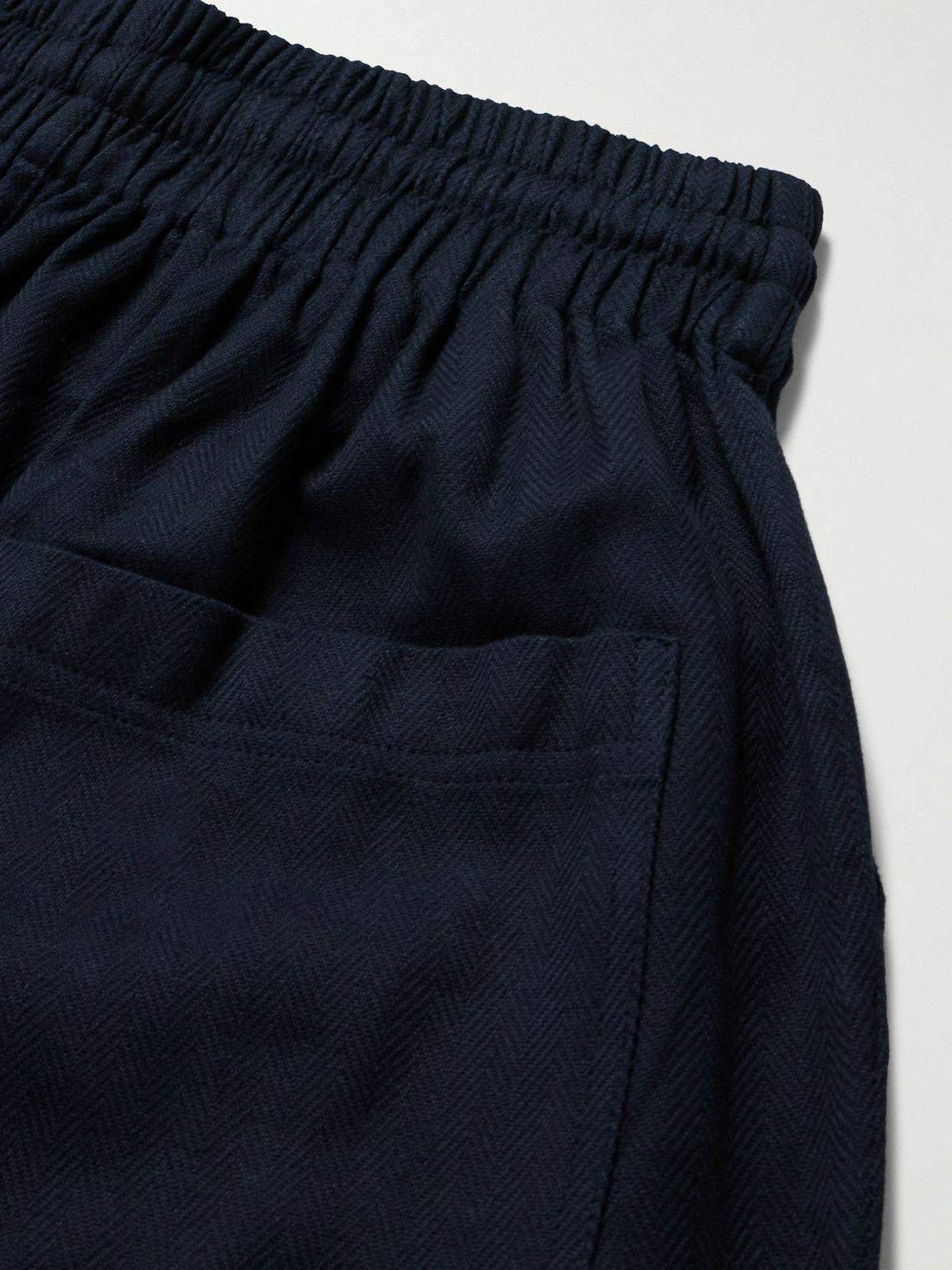 Kardo - Vikram Wide-Leg Herringbone Cotton Drawstring Trousers - Blue Kardo