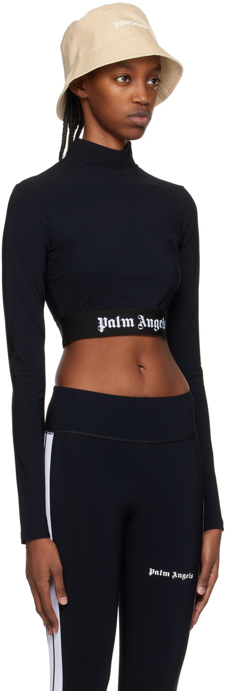 Palm Angels Black Mock Neck Long Sleeve Top Palm Angels
