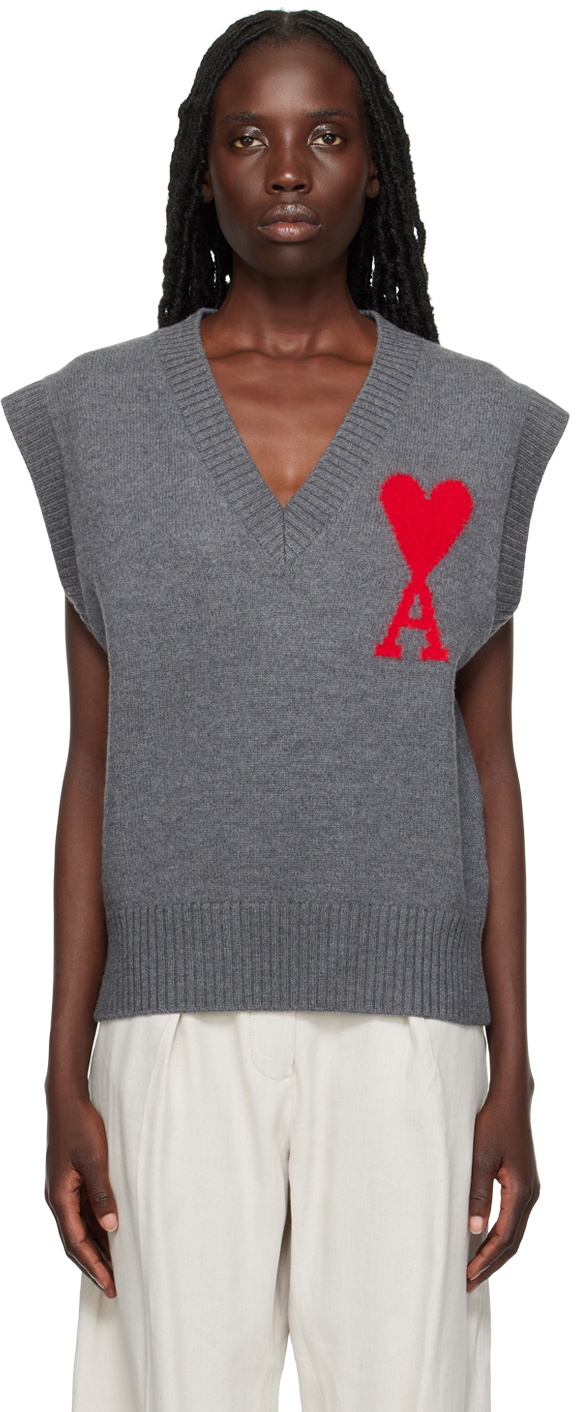 AMI Paris Gray Ami de Cœur Vest AMI