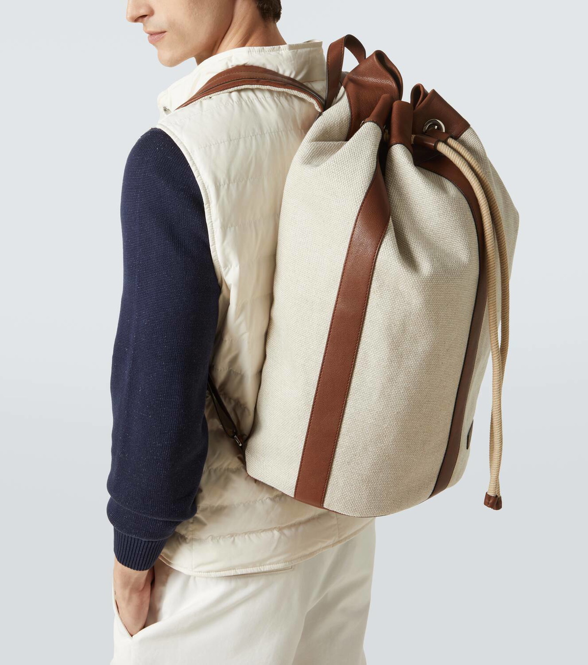 Brunello Cucinelli Leather-trimmed canvas backpack Brunello Cucinelli