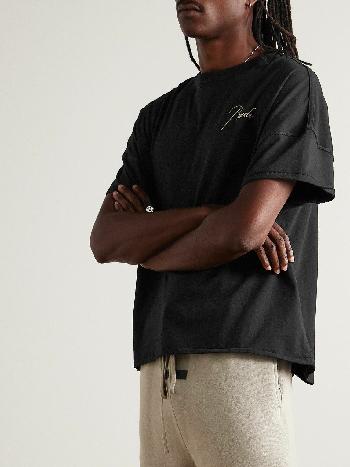 Rhude - Logo-Embroidered Cotton-Jersey T-Shirt - Black Rhude