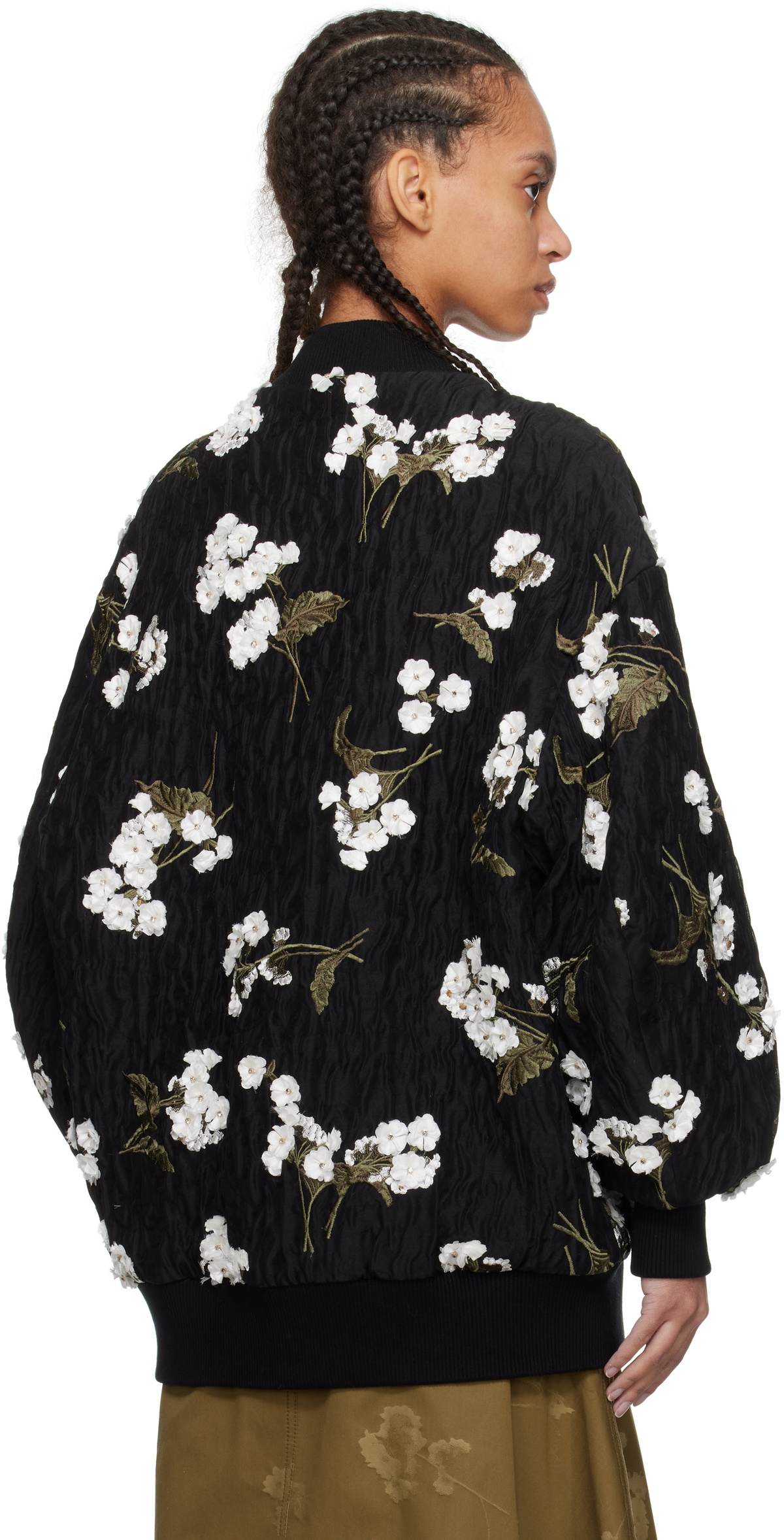 Erdem Black Floral Appliqué Bomber Jacket Erdem