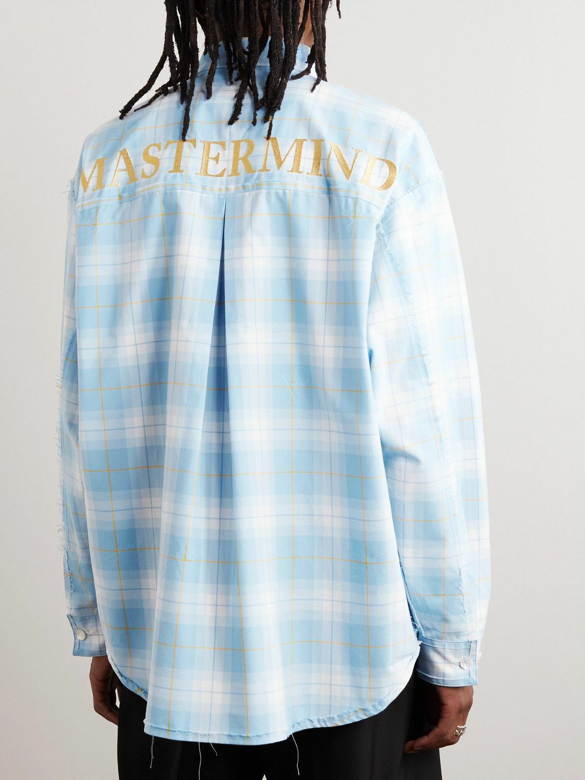 Mastermind World - Logo-Embroidered Distrressed Checked Cotton Shirt ...