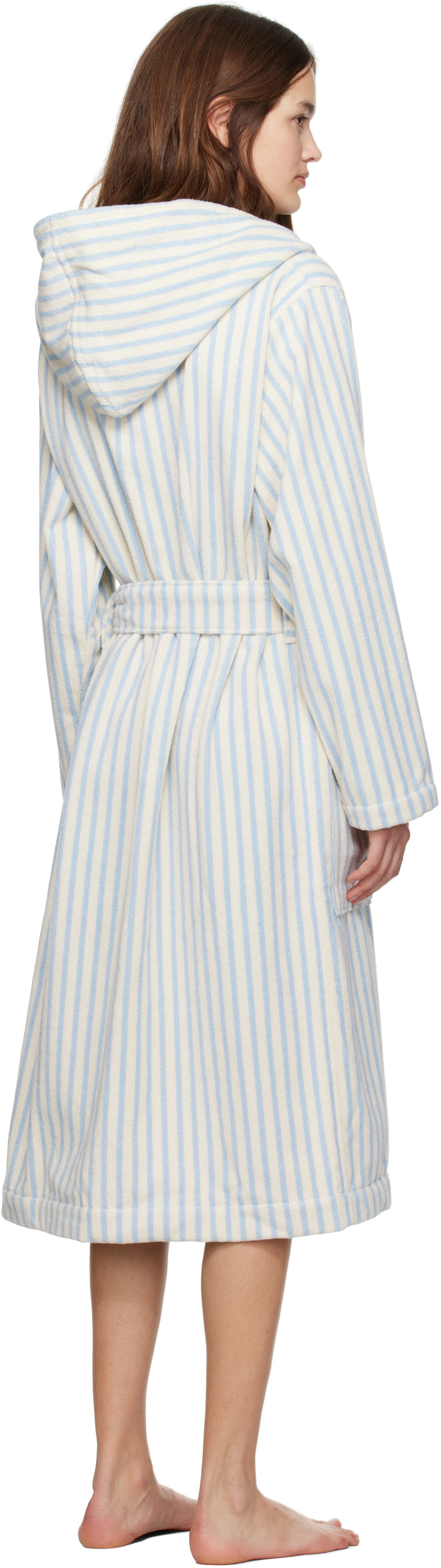 Tekla White & Blue Terry Hooded Bathrobe Tekla Fabrics