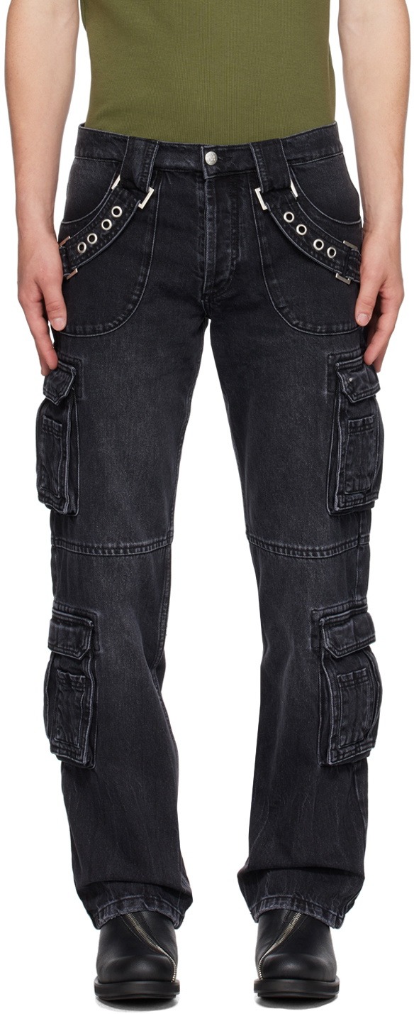 MISBHV Black Faded Denim Cargo Pants MISBHV