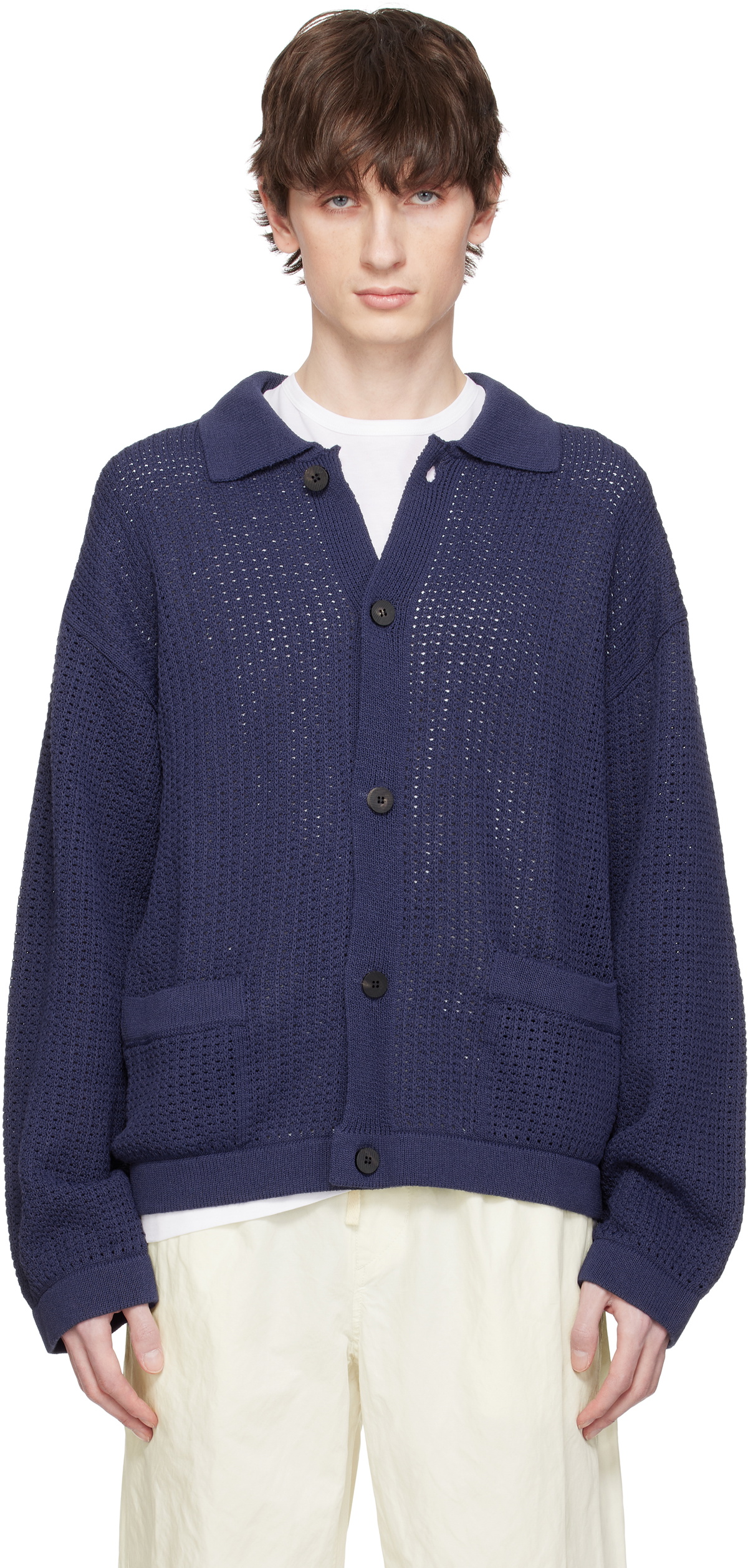 DOCUMENT Navy Hanji Paper Open Net Cardigan