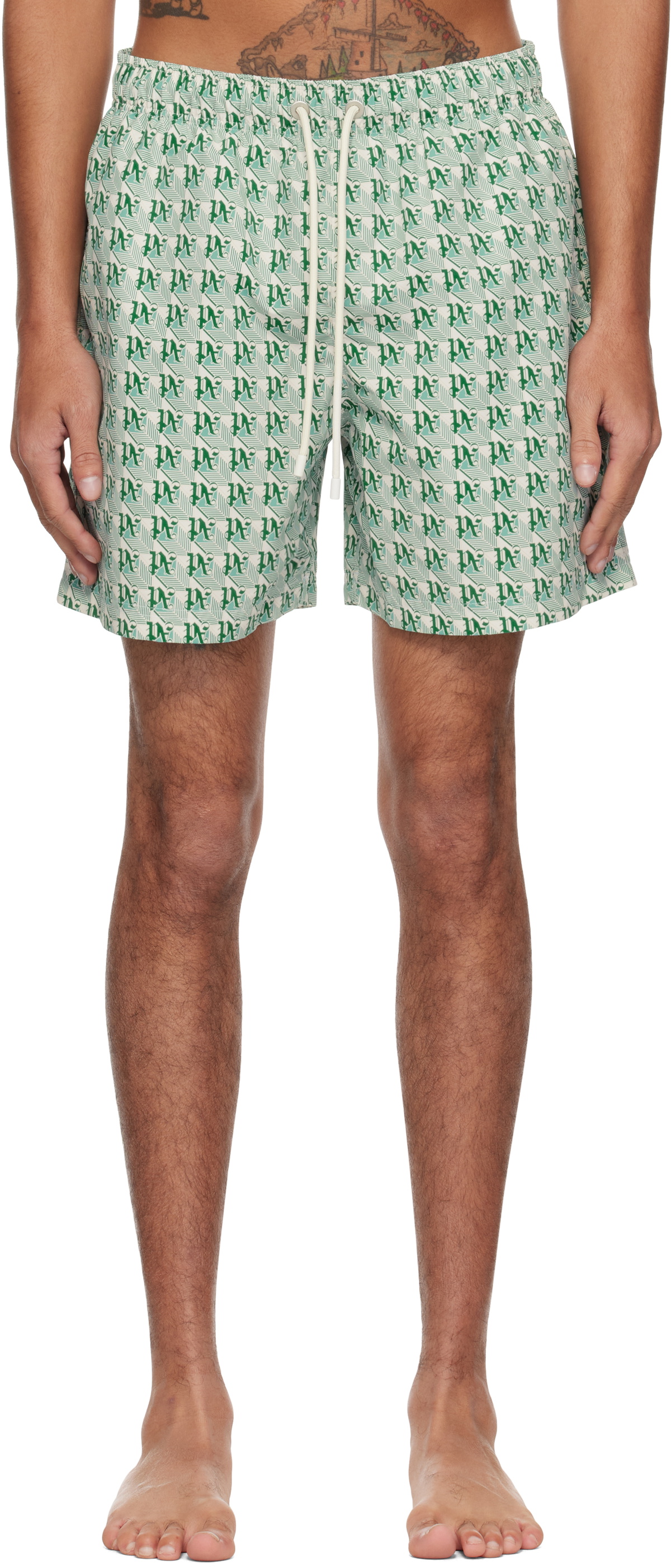 Palm Angels Green & Off-White 'PA' Diamond Swim Shorts Palm Angels