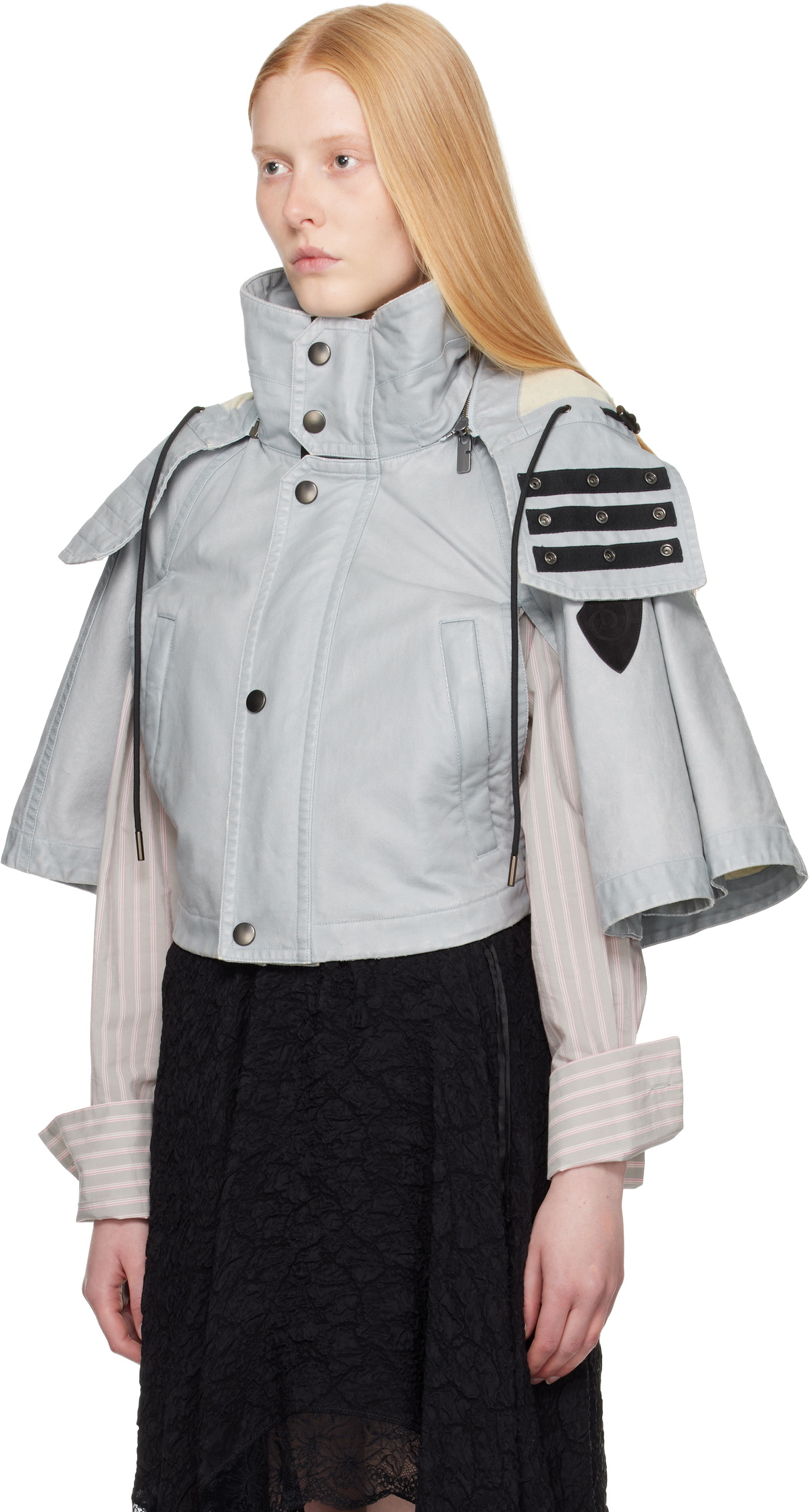 Burberry Blue Bleached Cotton Hooded Capelet Jacket Burberry