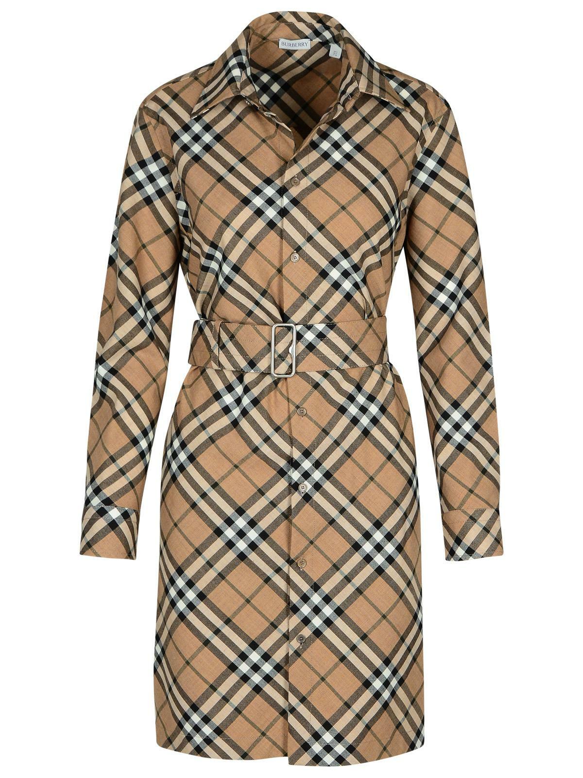 Burberry check Dress In Beige Wool Blend Burberry