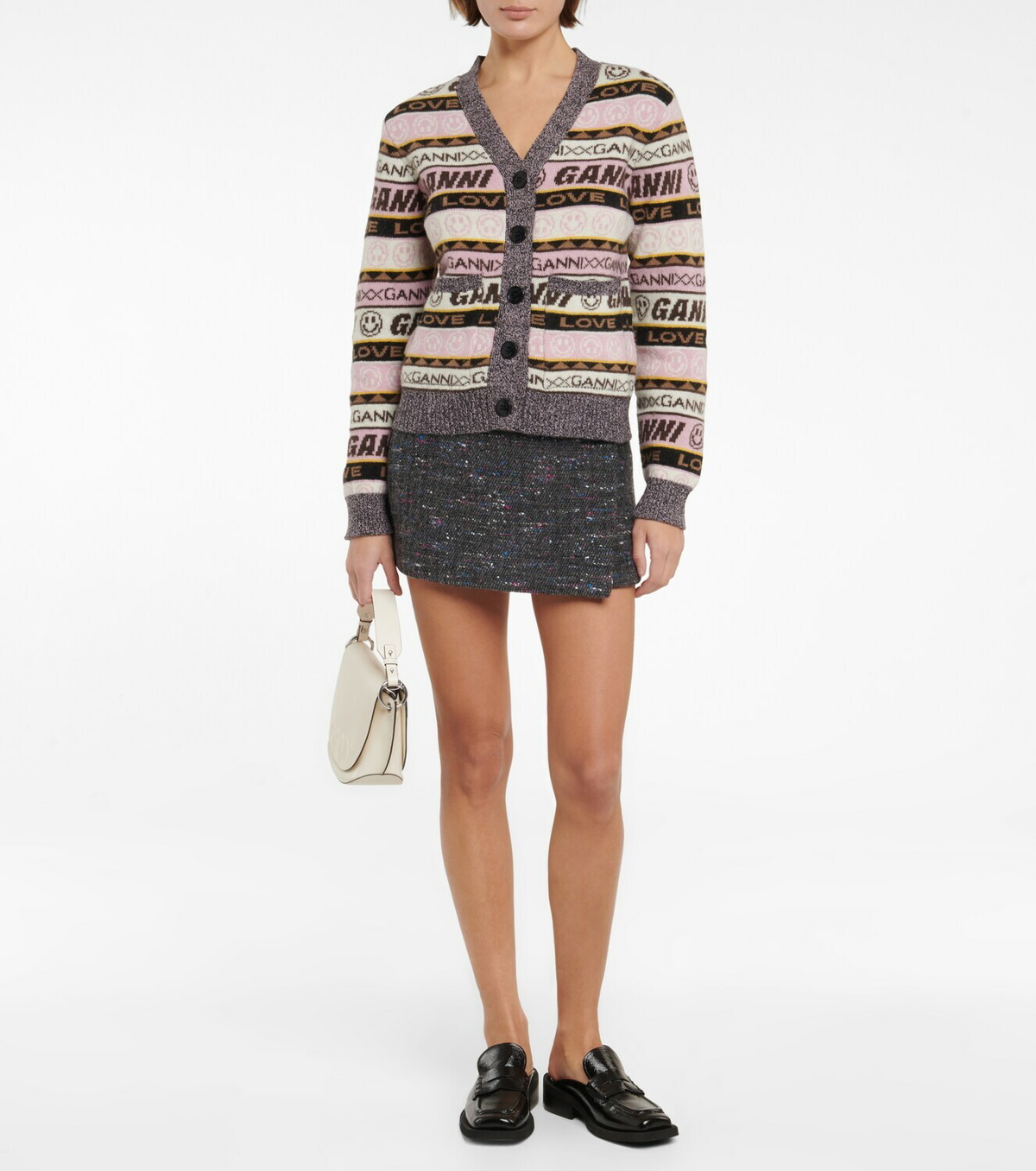 Ganni - Logo striped wool-blend cardigan GANNI