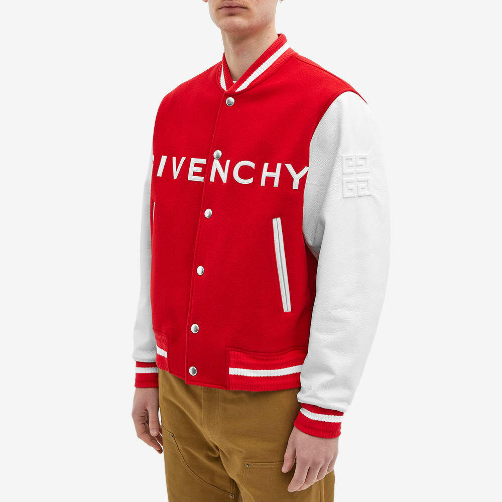 Givenchy Men's Logo Leather Varsity Jacket in White/Red Givenchy
