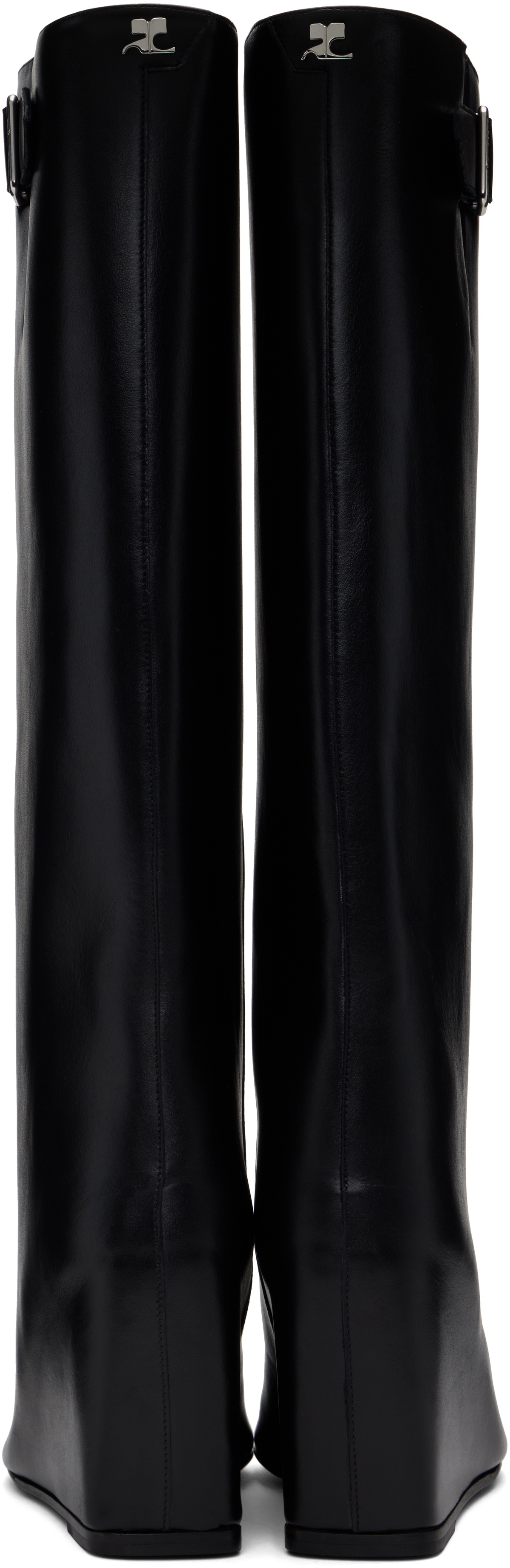 Courrèges Black Astro Wedged Leather Tall Boots Courreges