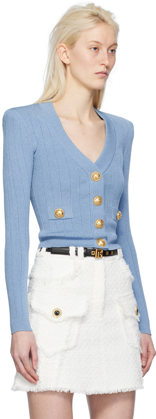 Balmain Blue Press-Stud Cardigan Balmain