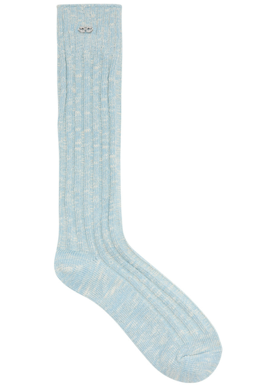 Ganni Logo Metallic Cotton-blend Socks Blue GANNI