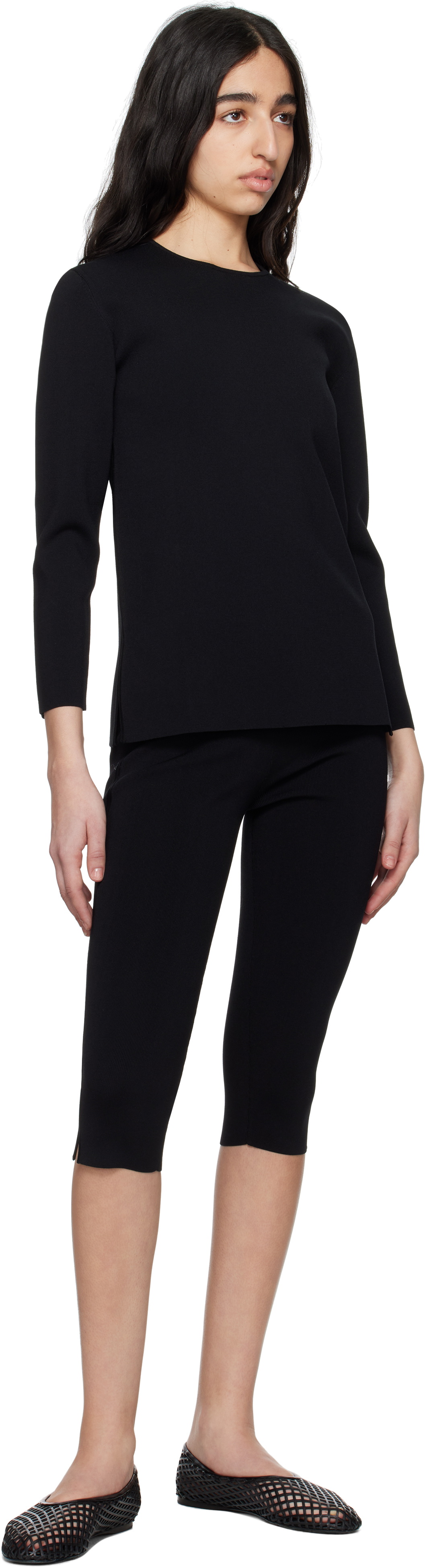 TOTEME Black Compact Knit Capri Trousers Toteme