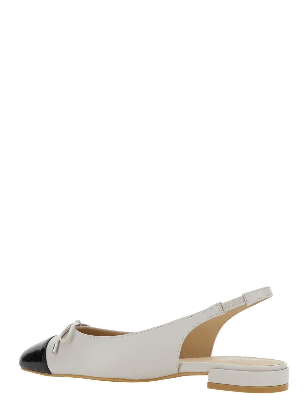 Stuart Weitzman Beige Slingback Ballet Shoes With Cap Toe And Bow ...