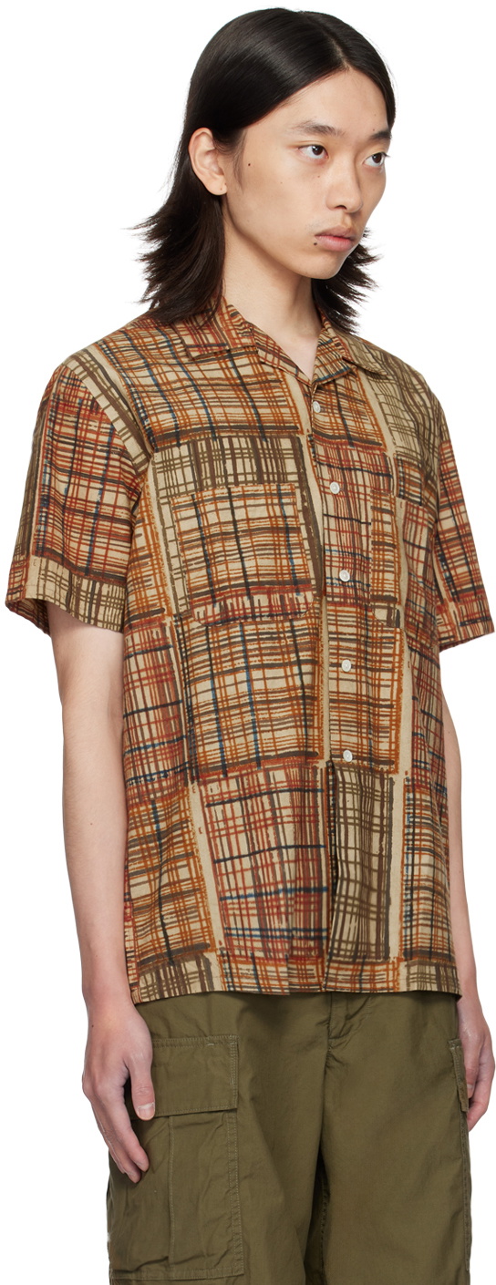 BEAMS PLUS Brown Block Print Shirt Beams Plus