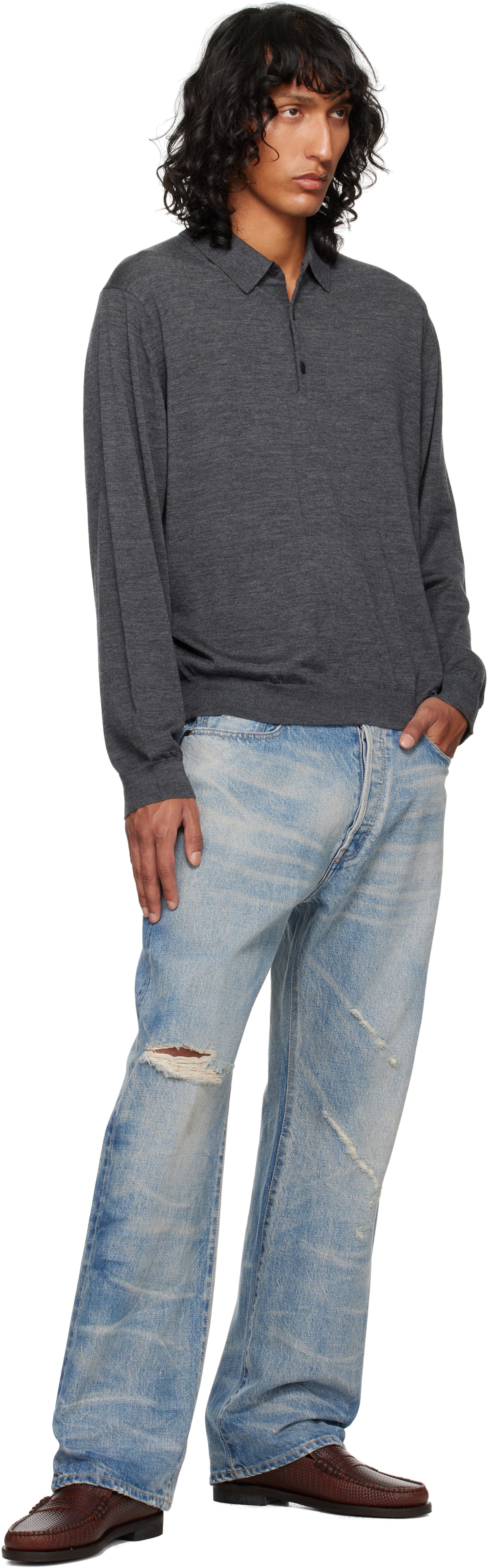 John Elliott Gray Wool & Cashmere Polo John Elliott