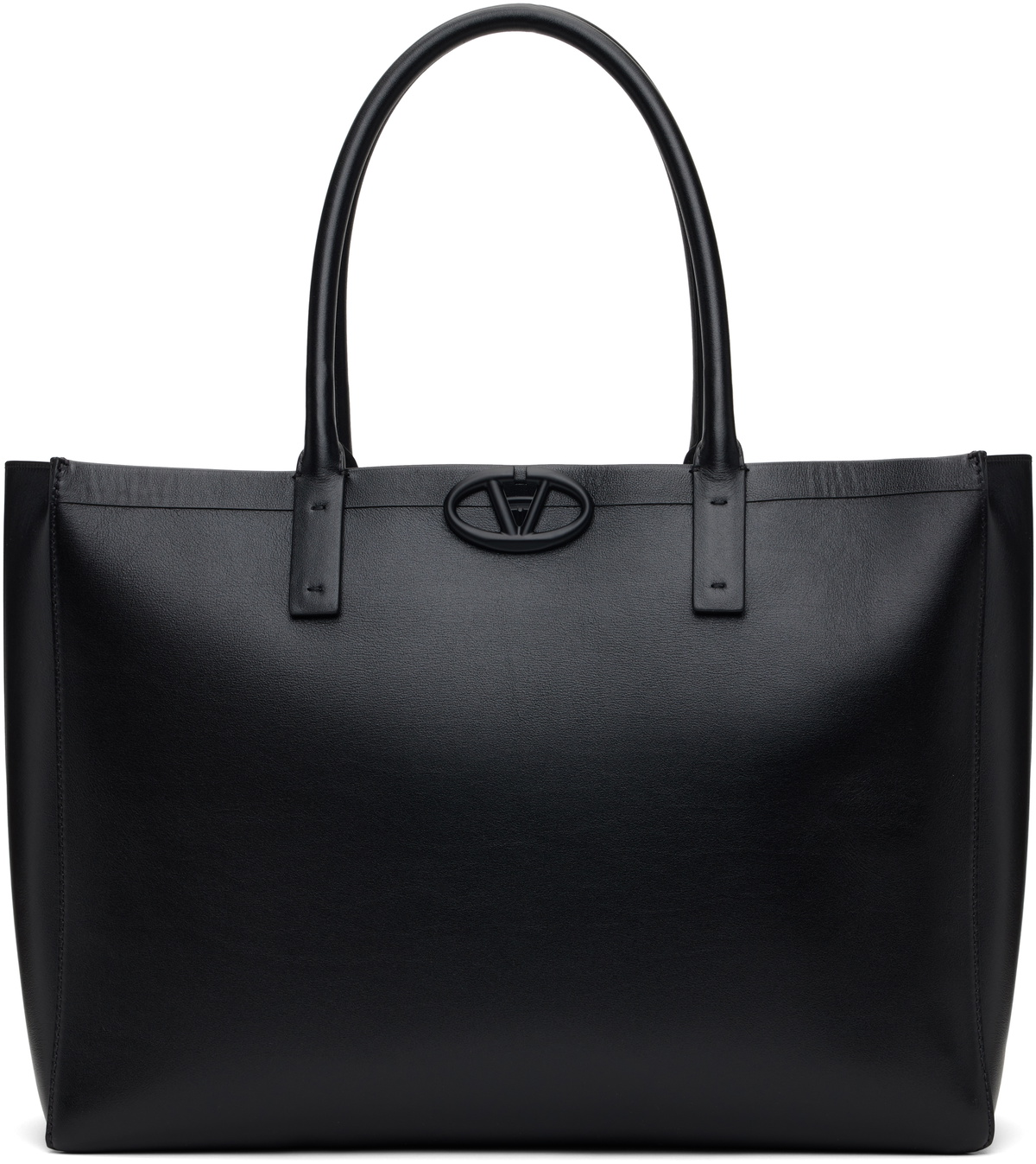 Valentino Garavani Black Medium Vlogo Locker Leather Shopping Tote ...