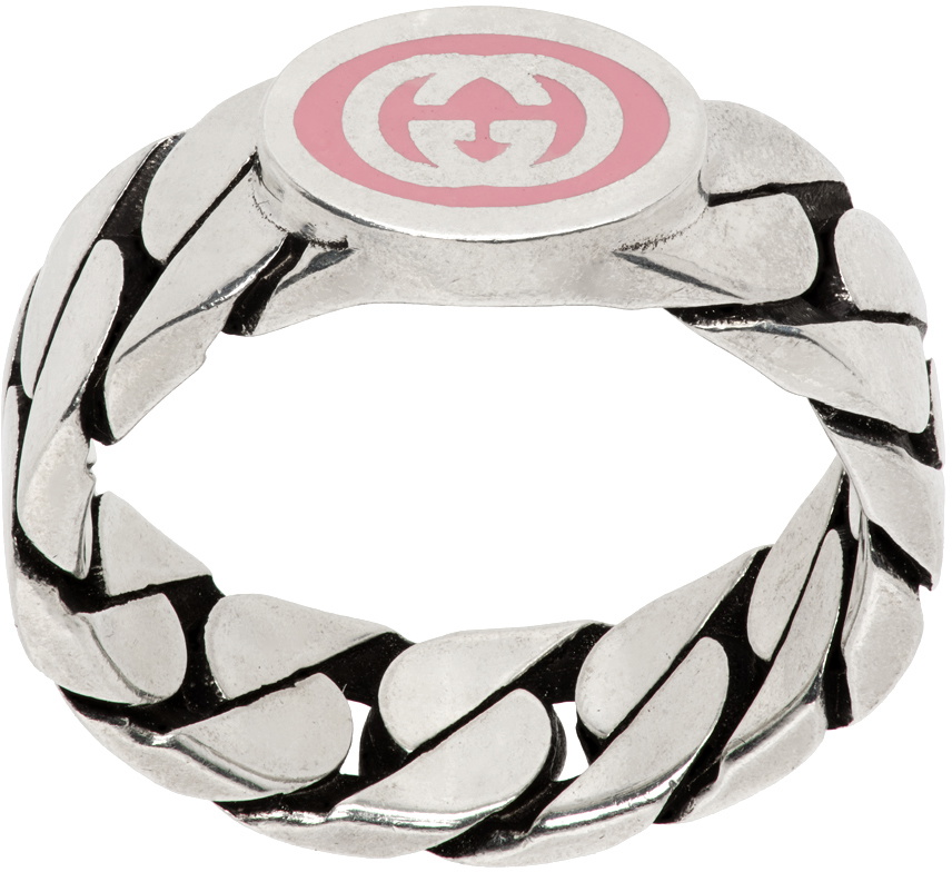 Gucci Silver & Pink Curb Chain Ring Gucci