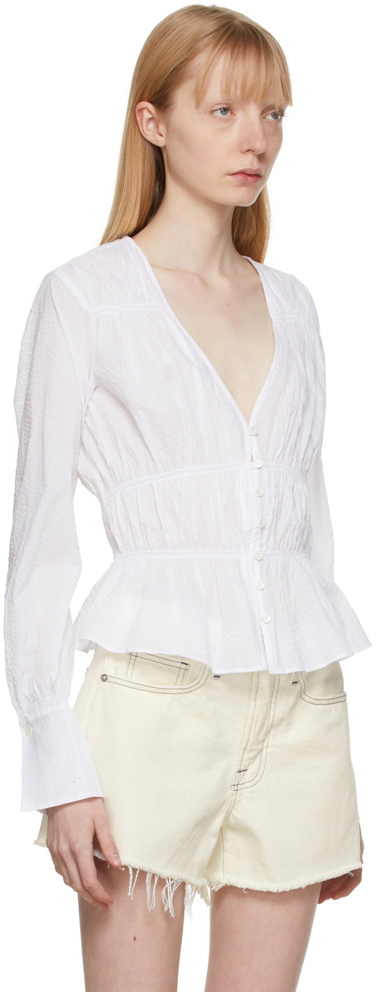 Frame White Ruched Blouse Frame Denim
