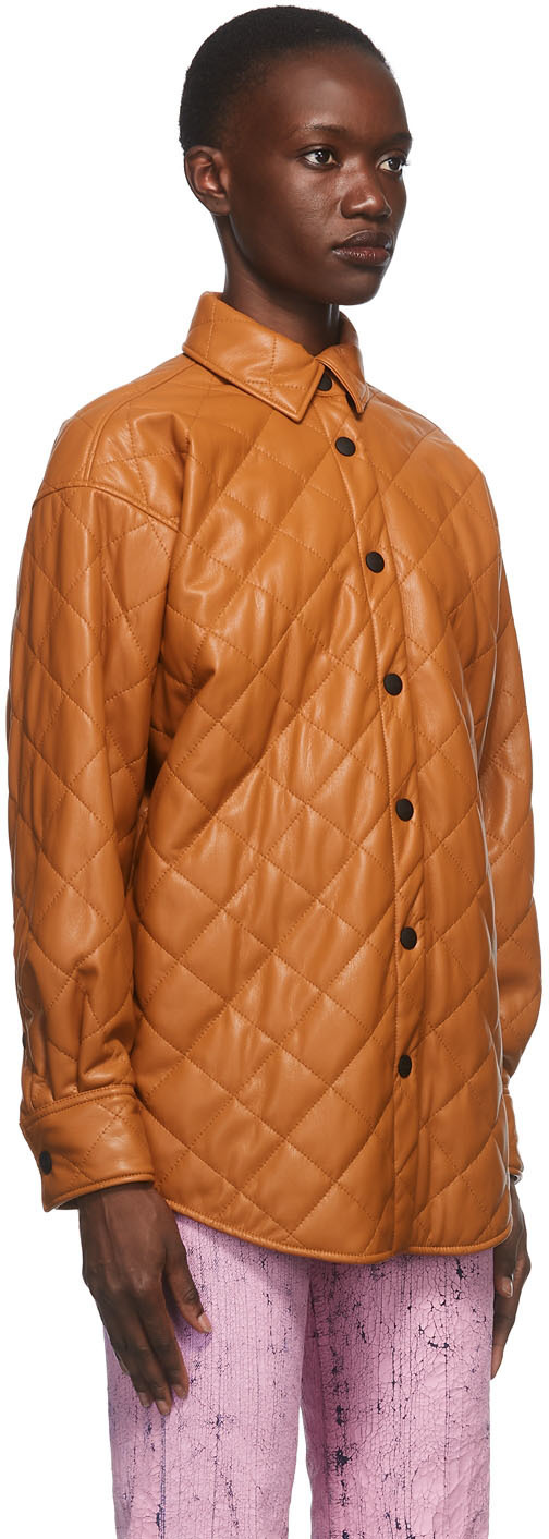 MSGM Tan Quilted Faux-Leather Jacket MSGM