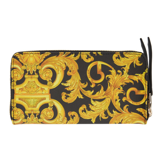 Versace Jeans Couture Black and Gold Barocco Print Wallet Versace