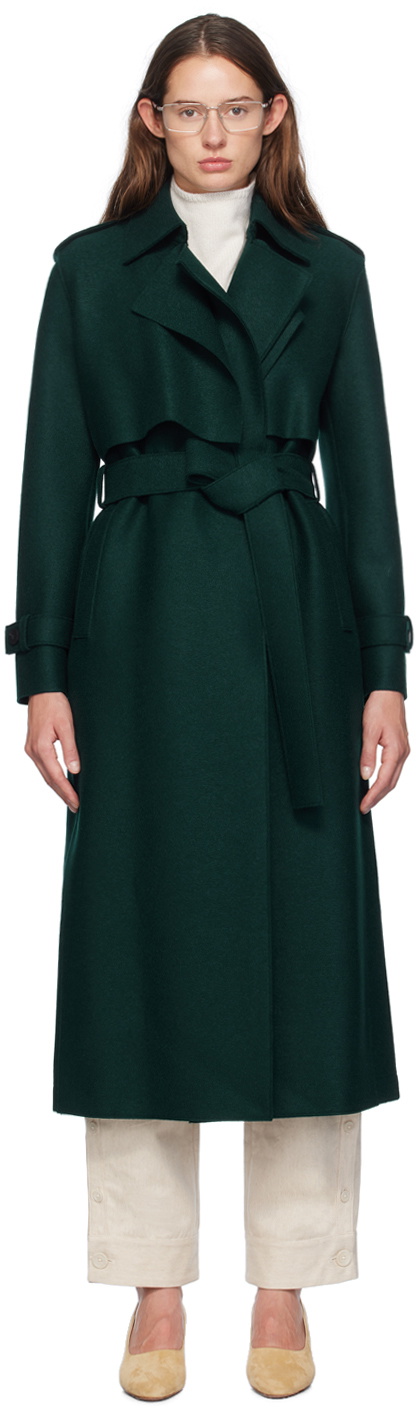 Harris Wharf London Green Pressed Wool Trench Coat Harris Wharf London