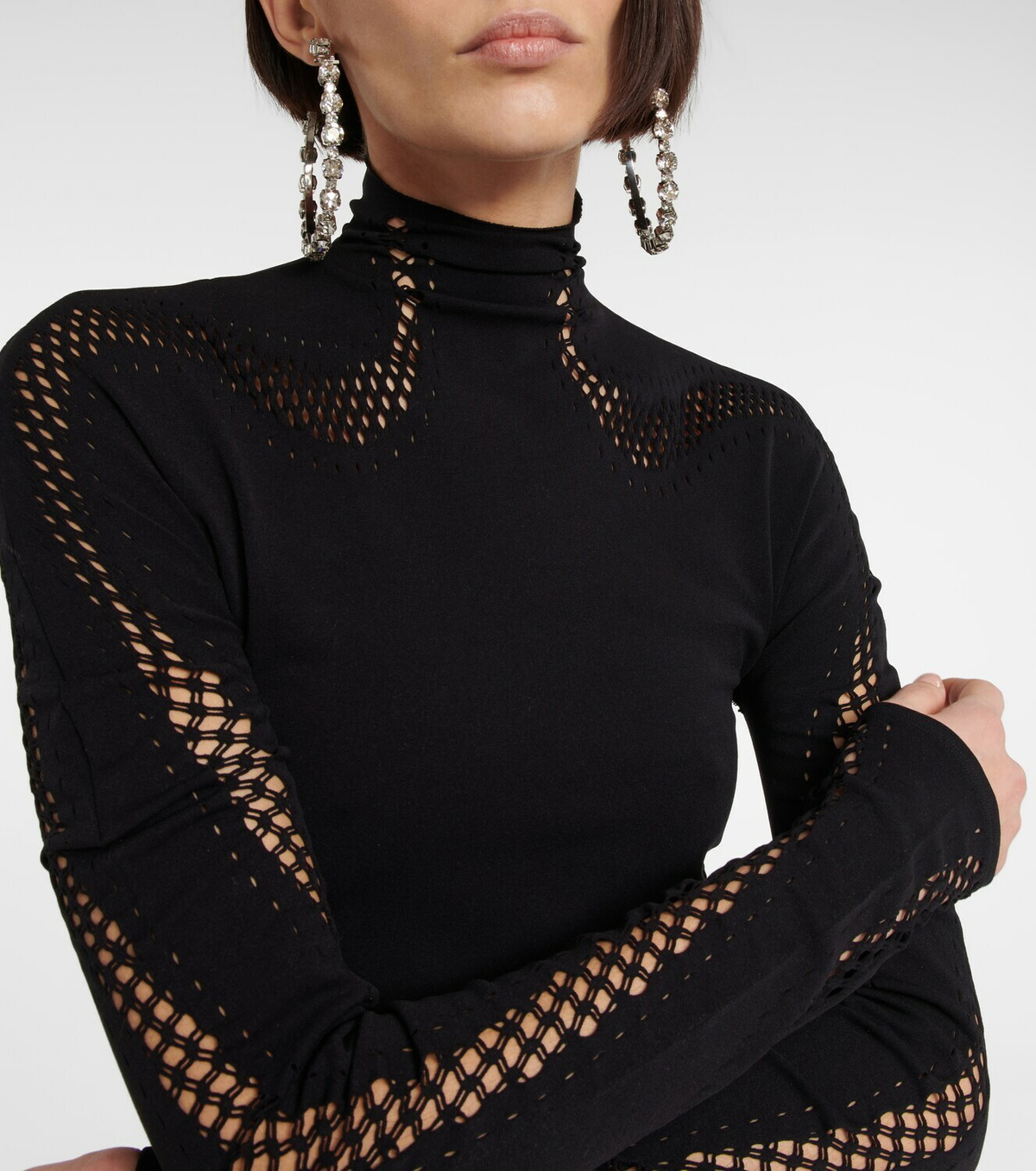 Mugler - Open-knit high-neck mesh top Mugler