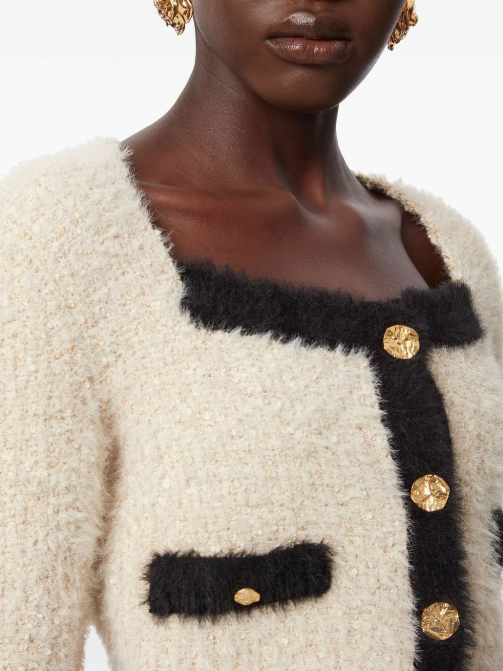 Nina Ricci Neutral Tweed Cropped Cardigan Nina Ricci