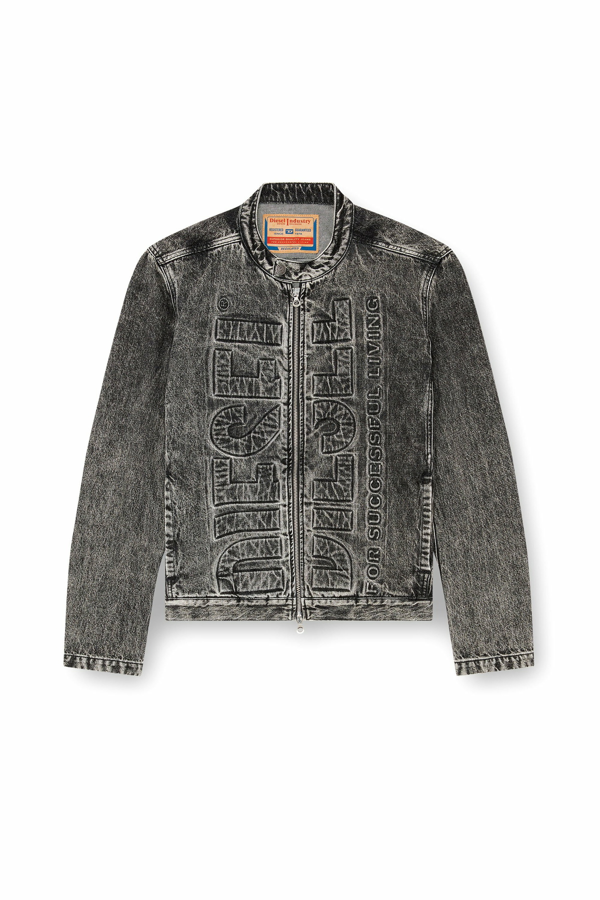 Diesel Denim moto jacket with embossed logo - Denim Jackets Mens in ...