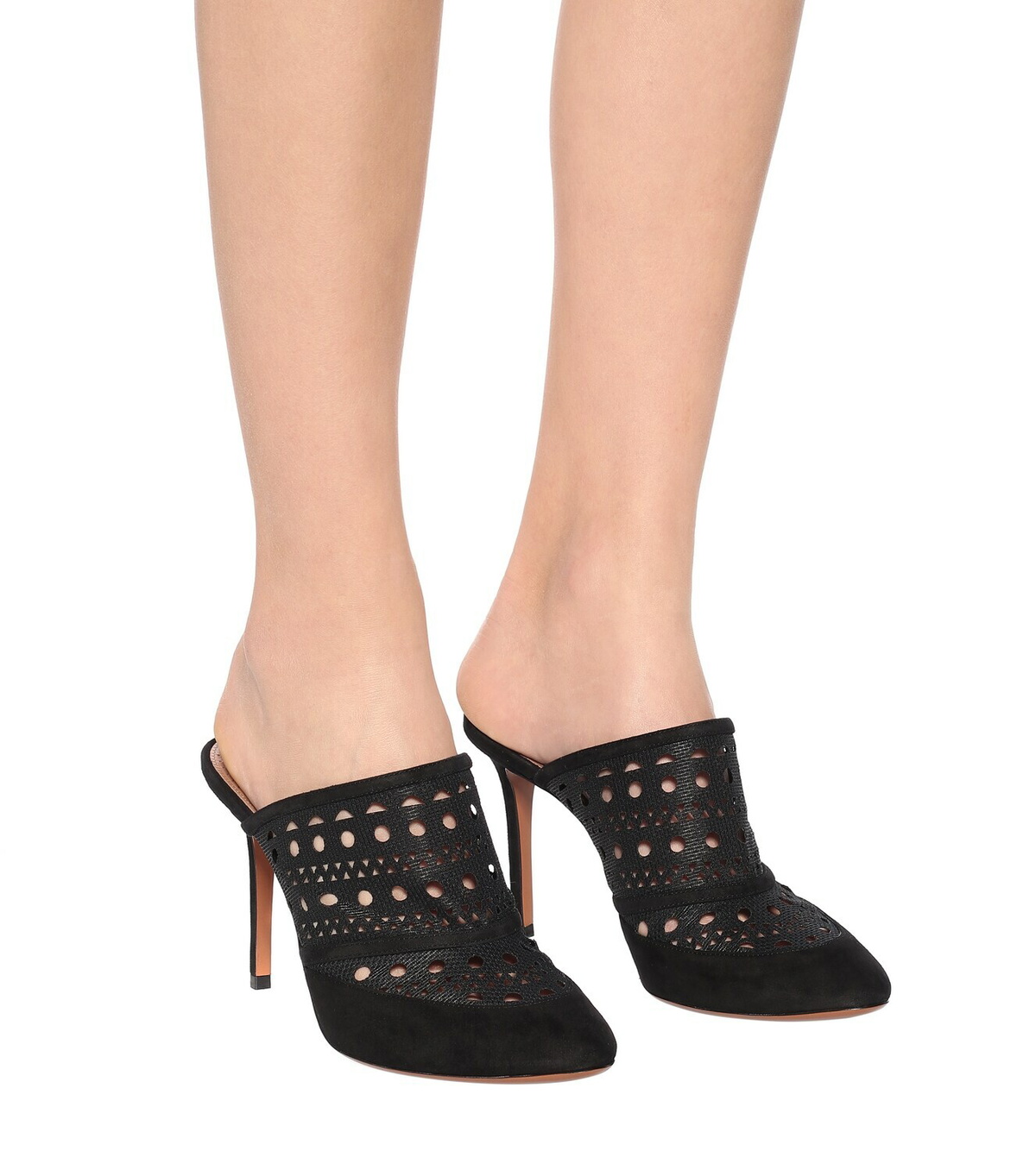 Alaïa Laser-cut mesh and suede mules ALAÏA