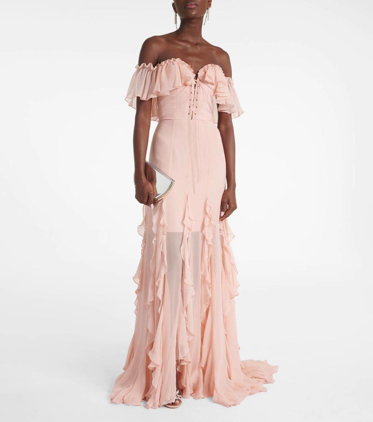 Costarellos Galiya off-shoulder silk georgette gown Costarellos