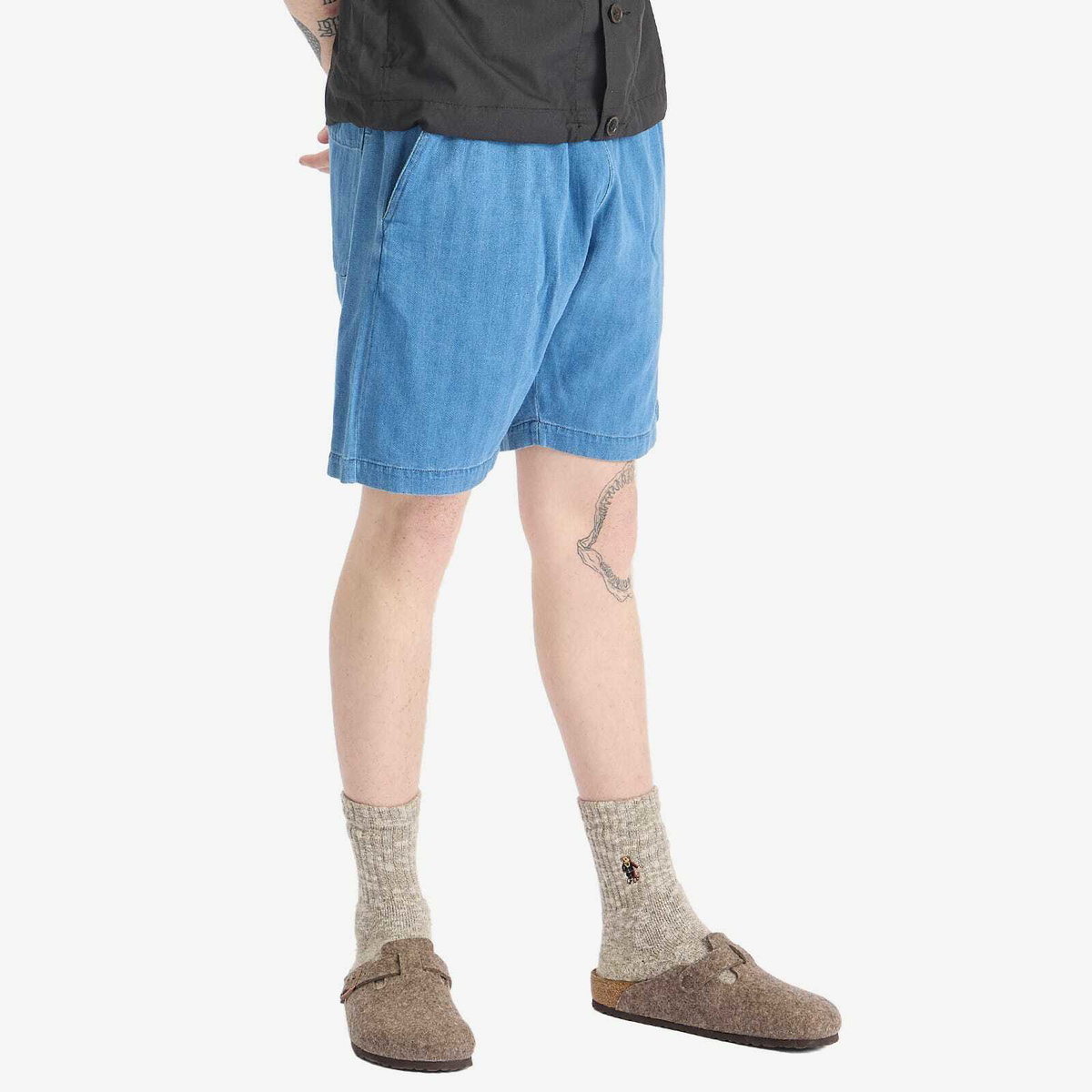 Universal Works Men's Herringbone Denim Simple Short in Washed Indigo ...