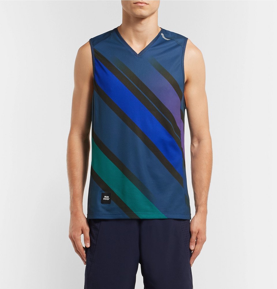 Soar Running - Striped Mesh Tank Top - Navy Soar Running