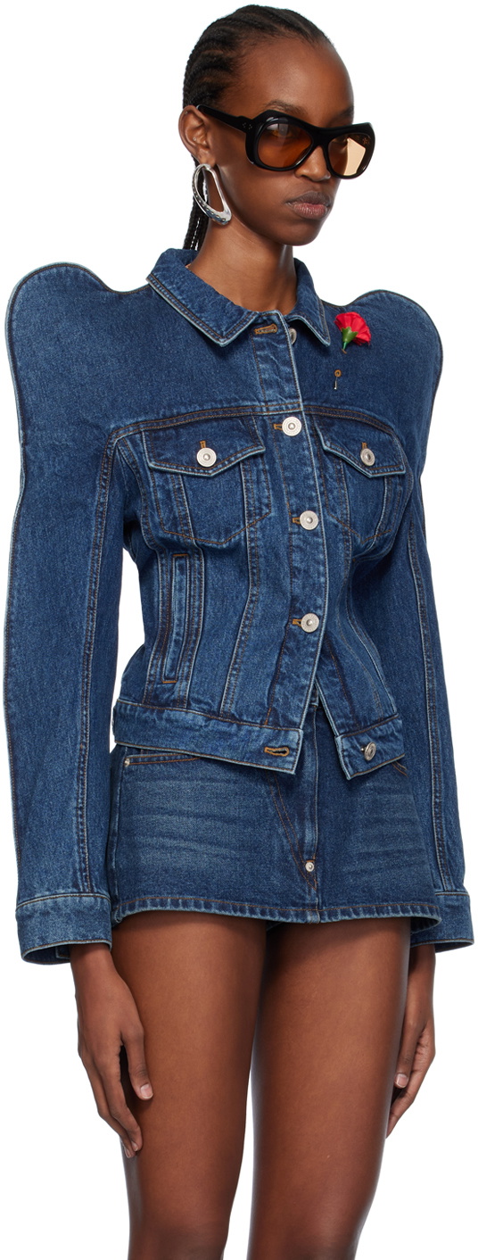 Pushbutton Blue Hump Shoulder Denim Jacket Pushbutton