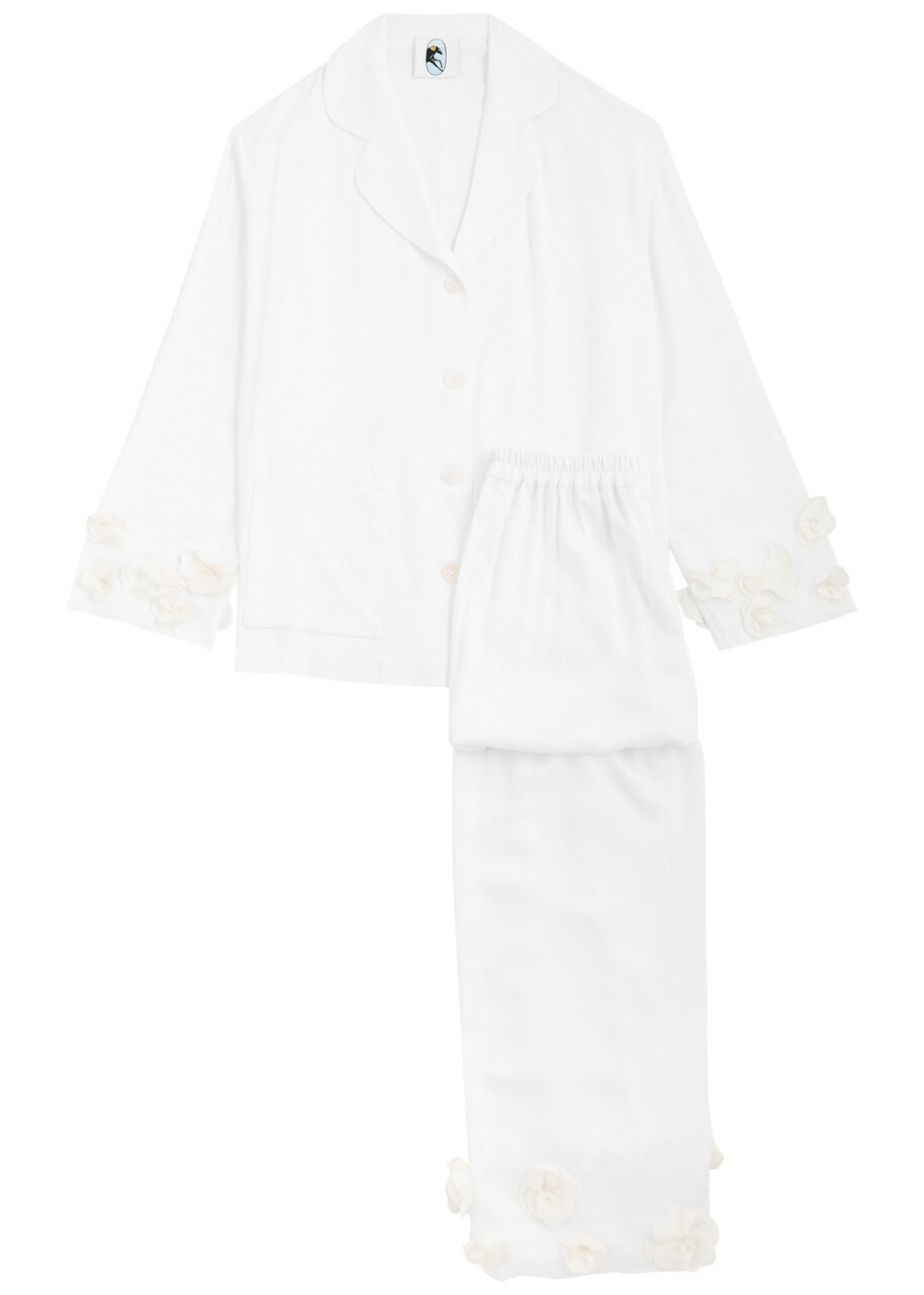 Sleeper The Bloom Floral-appliqué Twill Pyjama set White Sleeper