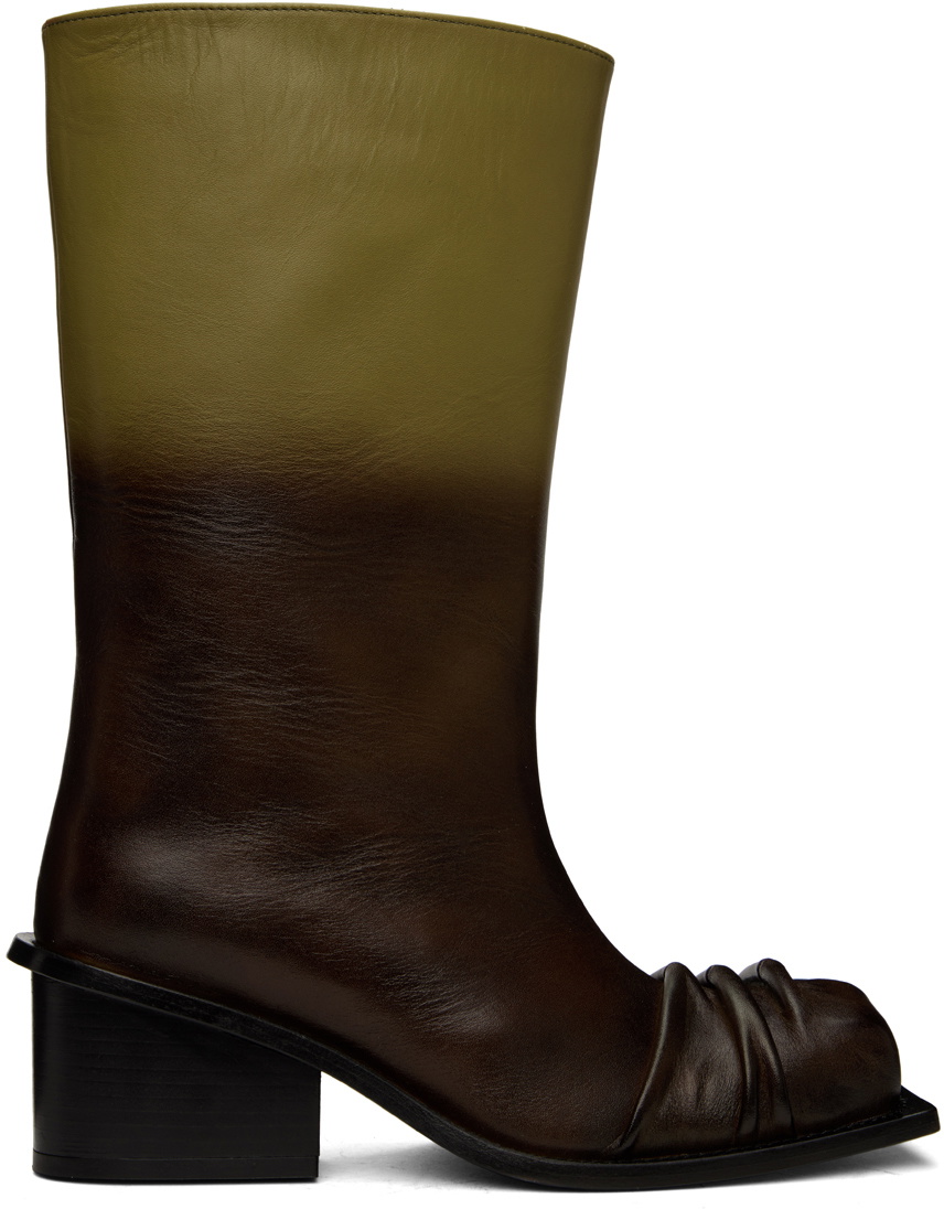 FIDAN NOVRUZOVA Green & Brown Gathered Boots FIDAN NOVRUZOVA