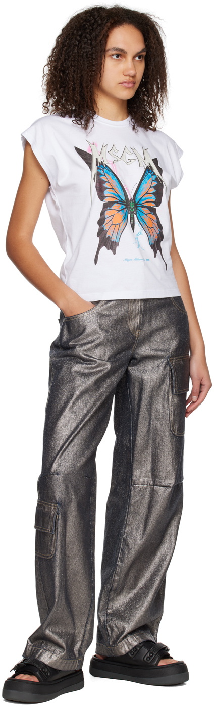 MSGM Gray Glitter Laminated Cargo Jeans MSGM