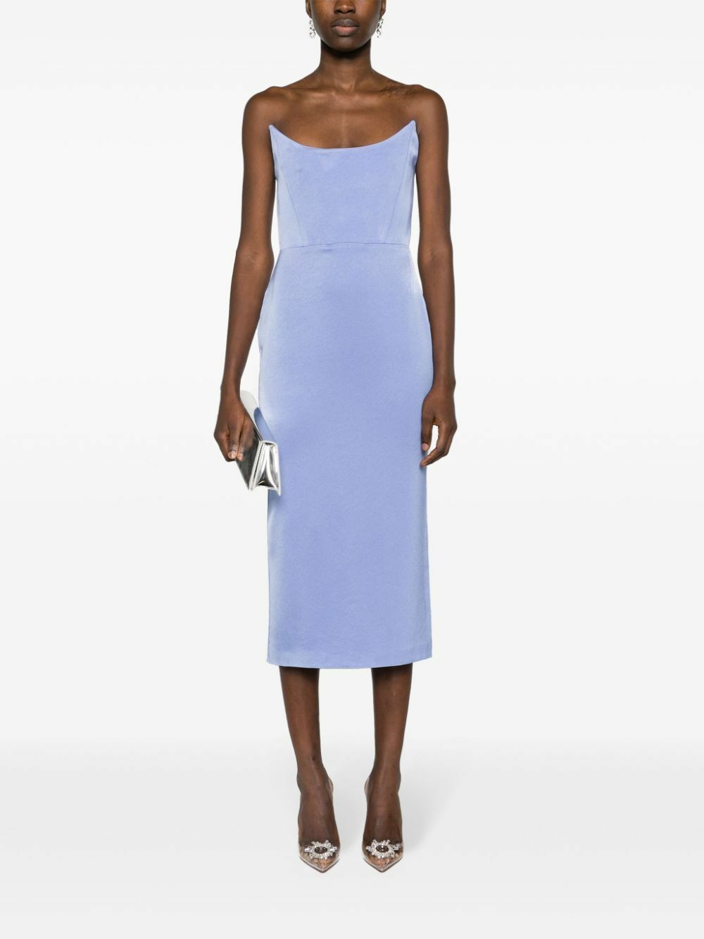 Alex Perry Blue Corset Satin Midi Dress Alex Perry