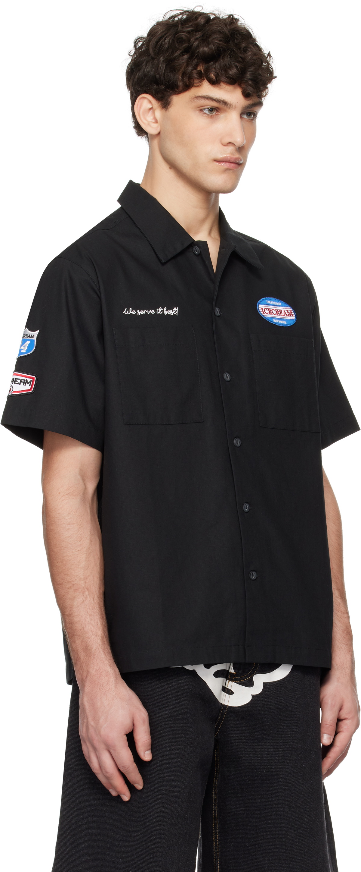 ICECREAM Black Short Sleeve Patch Work Shirt ICECREAM
