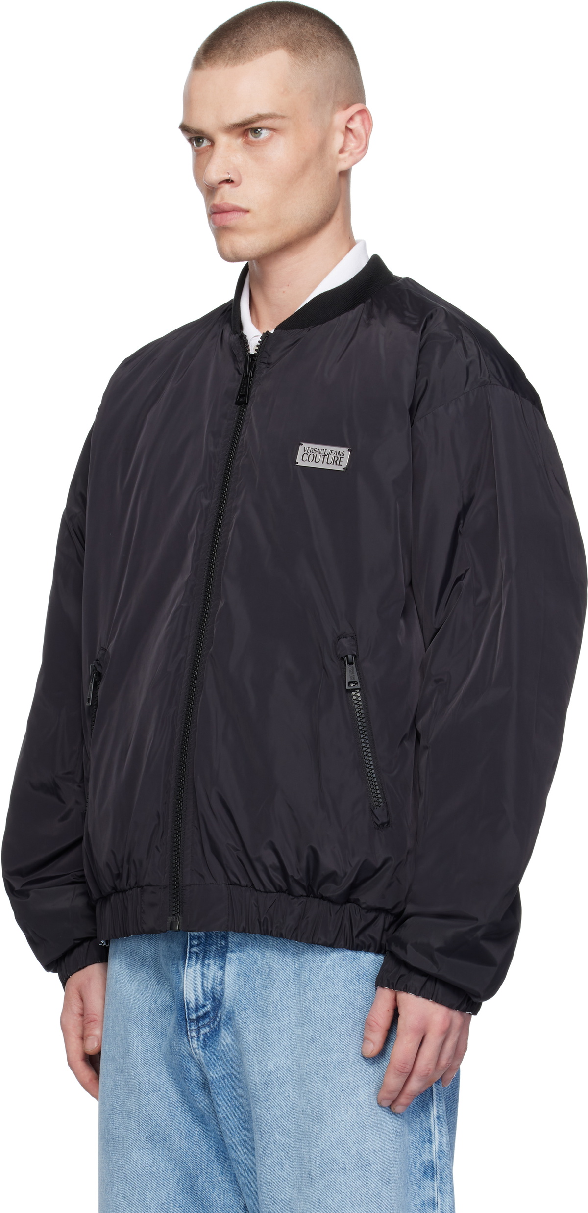 Versace Jeans Couture Black & White Rev Monogram Reversible Down Jacket ...