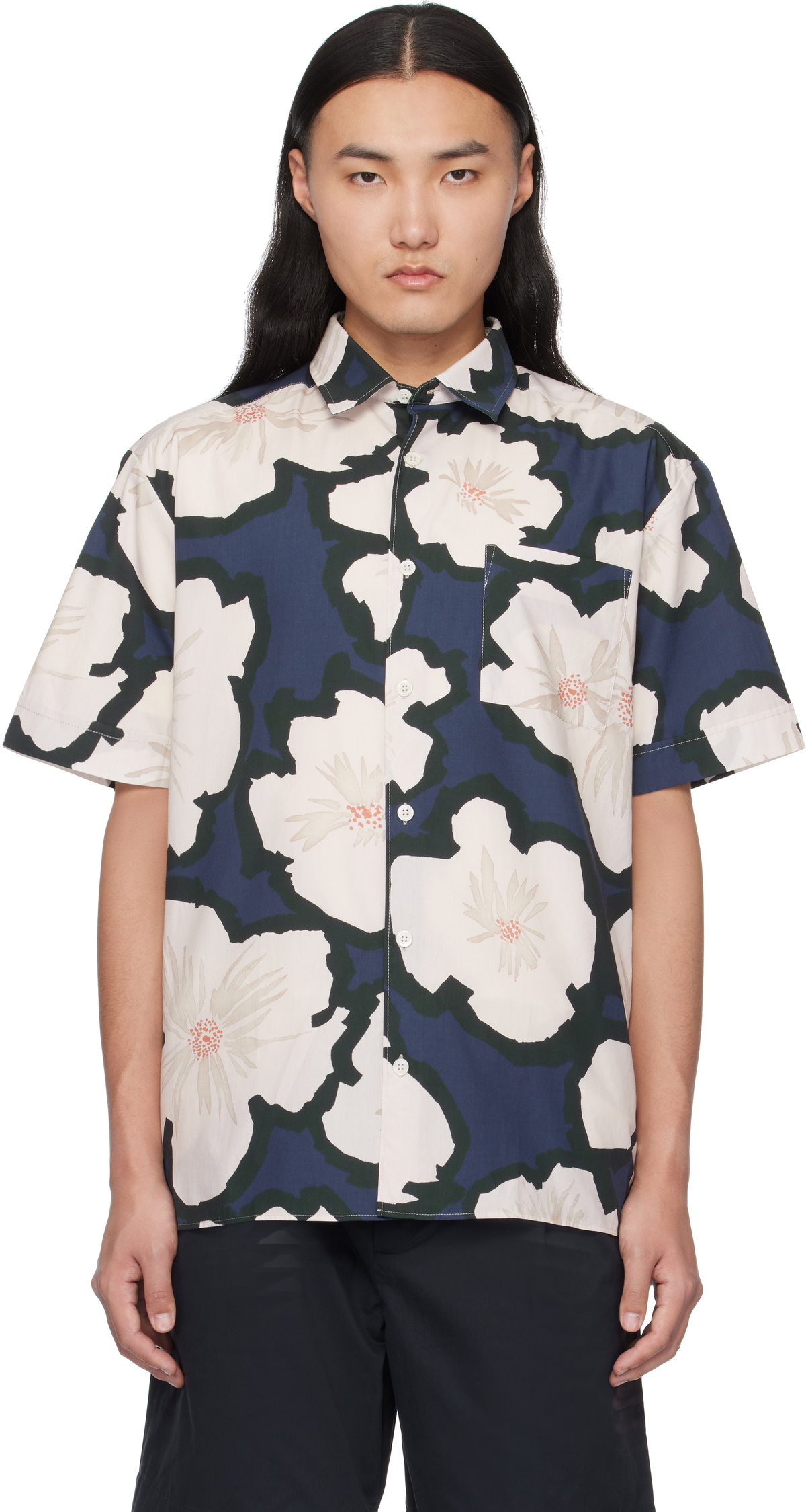 A.P.C. Navy & White Ross Short-Sleeve Shirt A.P.C.