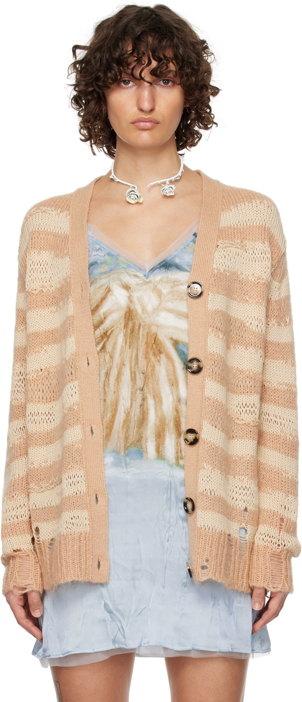 Acne Studios Beige Distressed Cardigan Acne Studios