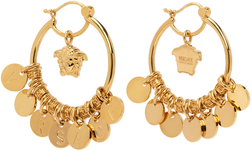 Versace Gold Dangling Medusa Hoop Earrings Versace