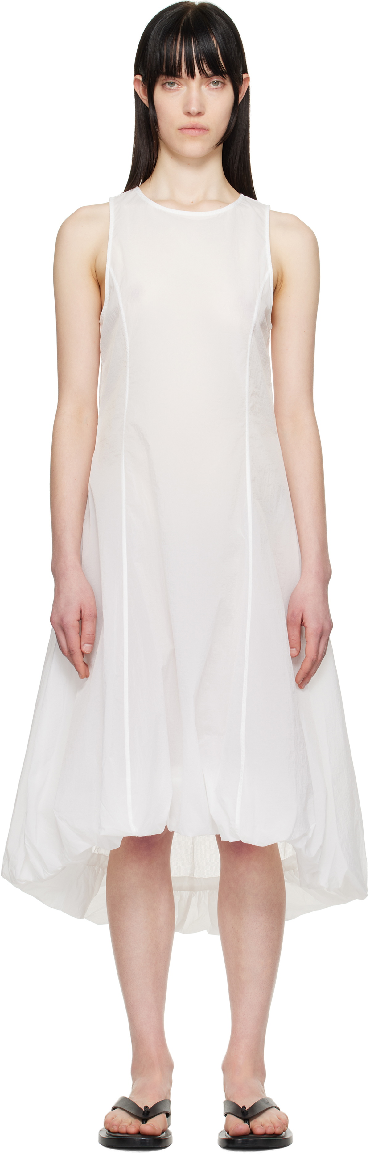 AMOMENTO White Sheer Volume Midi Dress AMOMENTO