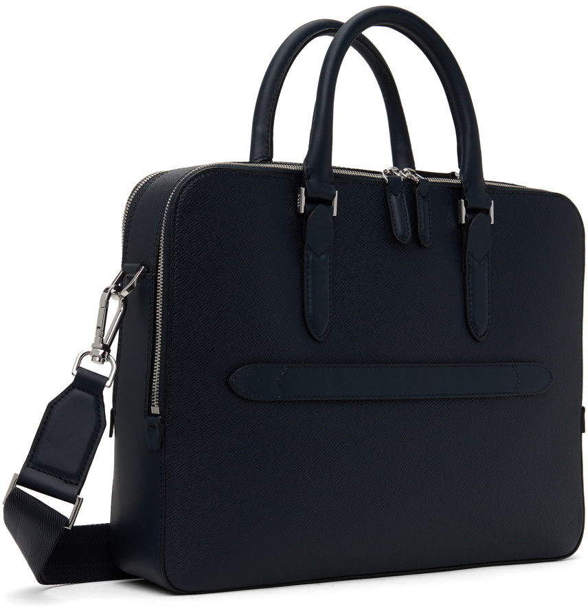 BOSS Navy Structured Leather Briefcase BOSS