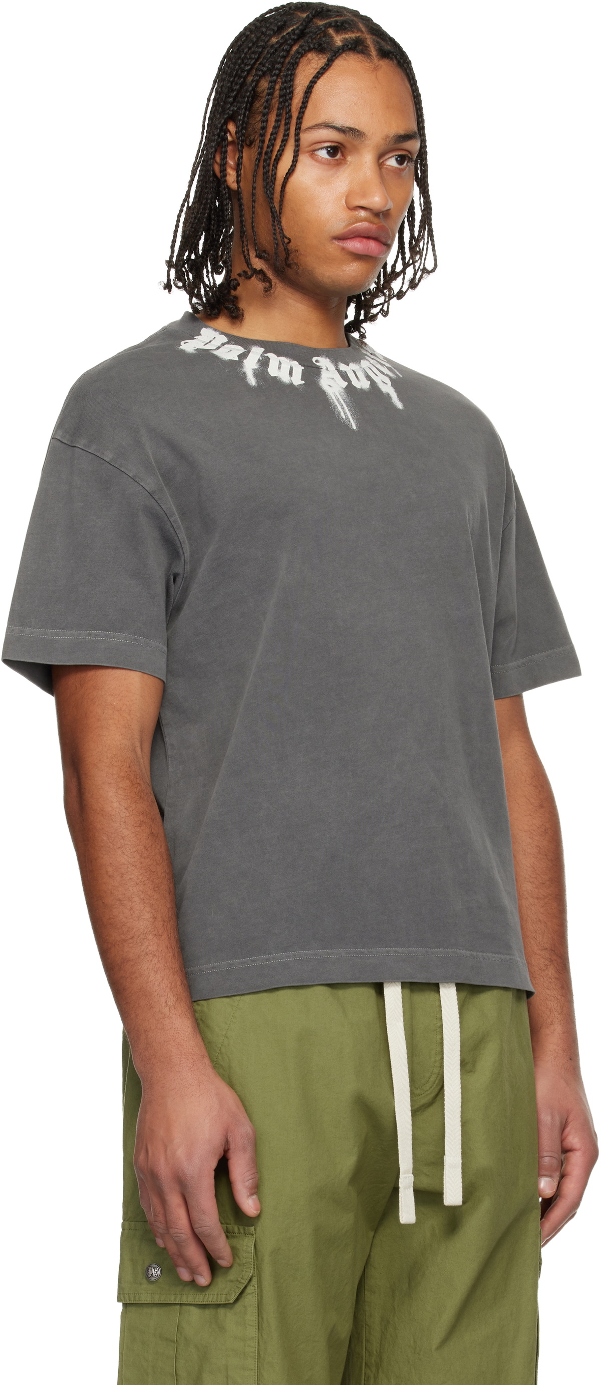 Palm Angels Gray Neck Logo Regular T-shirt Palm Angels
