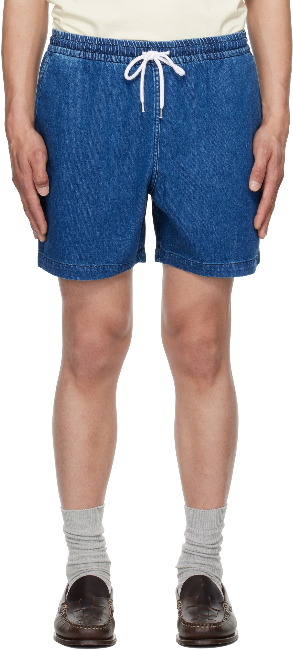 Drake's Blue Cotton Drawstring Denim Shorts Drake's